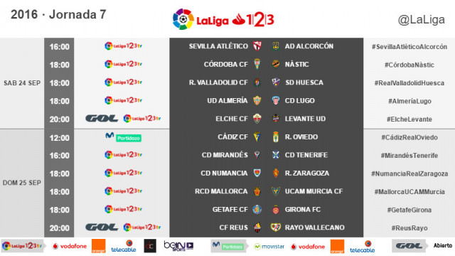Horarios de la jornada 7 de LaLiga 1l2l3 2016/17 | LaLiga